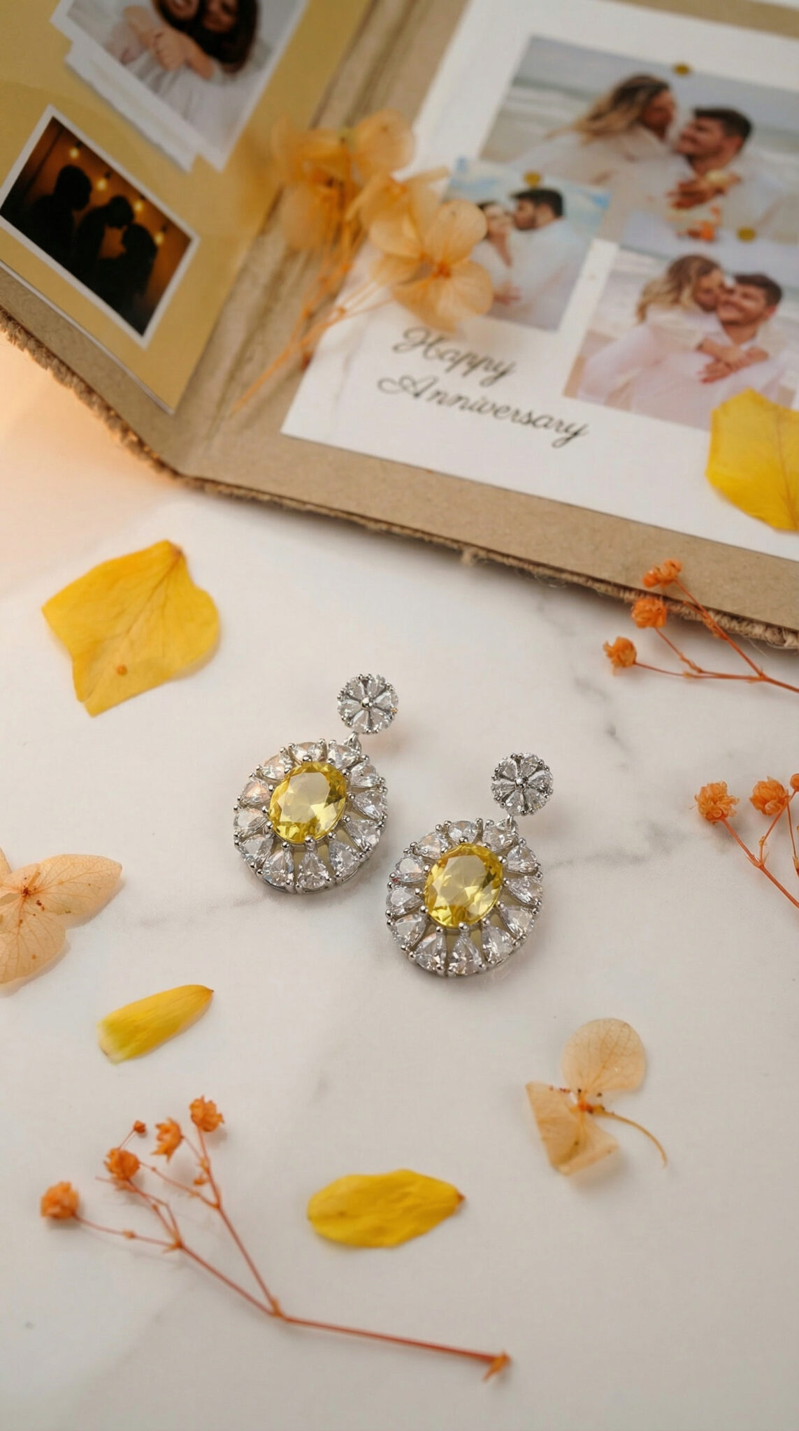 Golden Aura Bloom Drops – Luxury Yellow Zircon Oval Silver Earrings ...